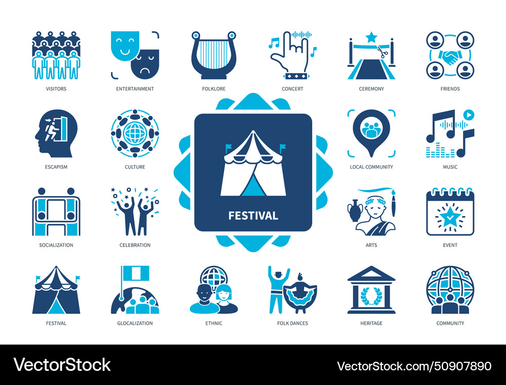 Festival solid icon set Royalty Free Vector Image