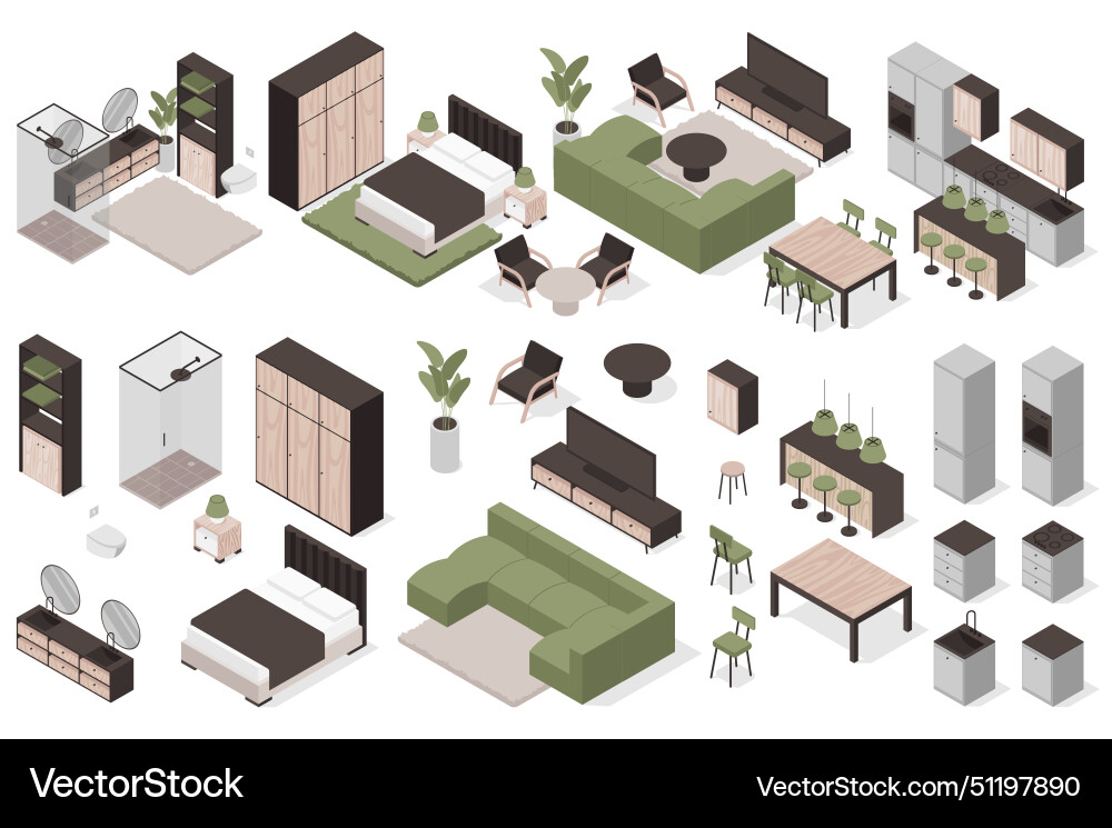 Furniture isometric elements constructor mega set Vector Image