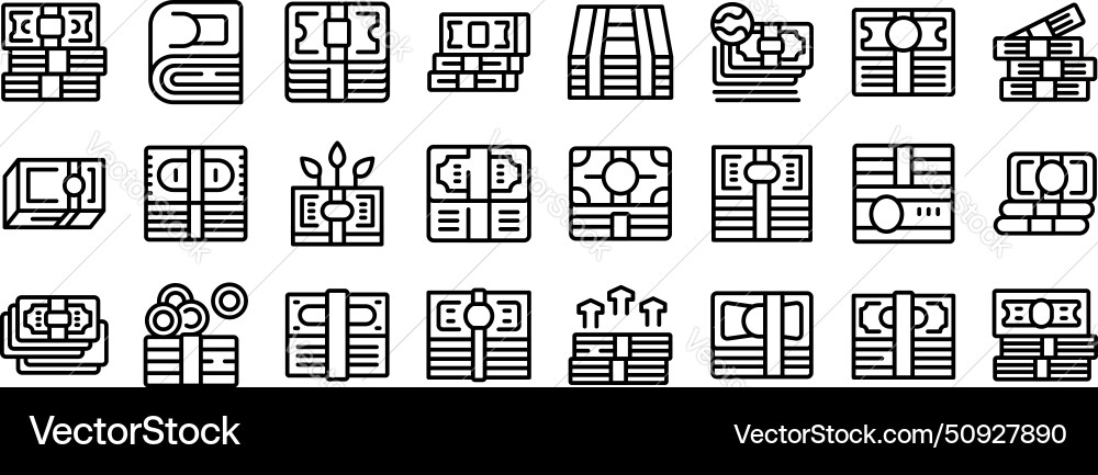 Money bundle icons set outline dollar Royalty Free Vector