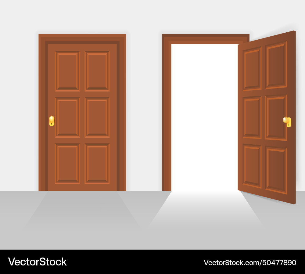 Open and closed house front door Royalty Free Vector Image