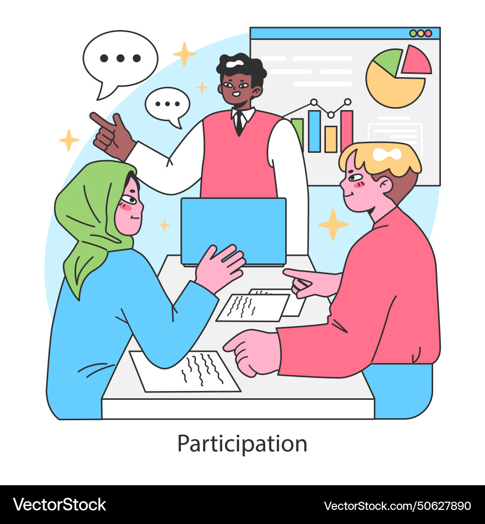Participation concept diverse team collaborates Vector Image