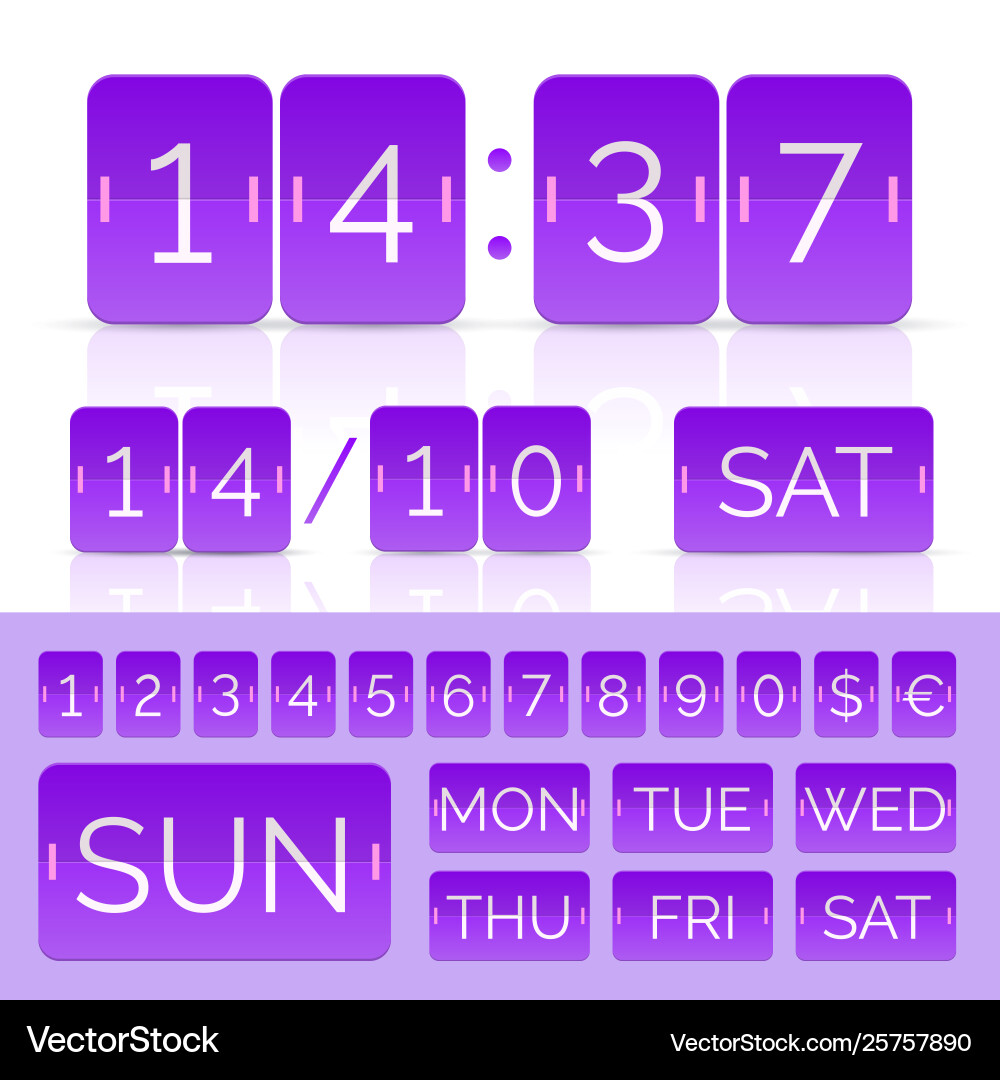Purple flat countdown timer with flip Royalty Free Vector