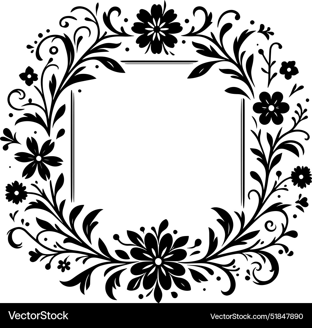 Rectangle floral frame silhouette isolated Vector Image