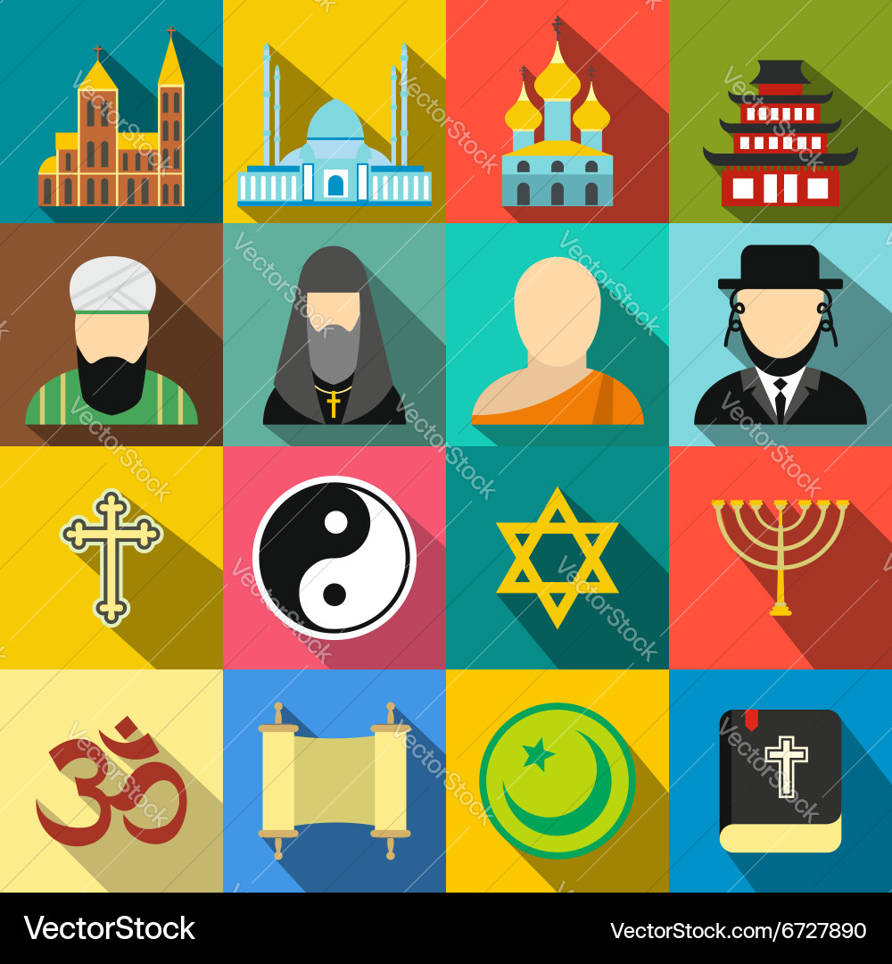 Religion flat icons set Royalty Free Vector Image