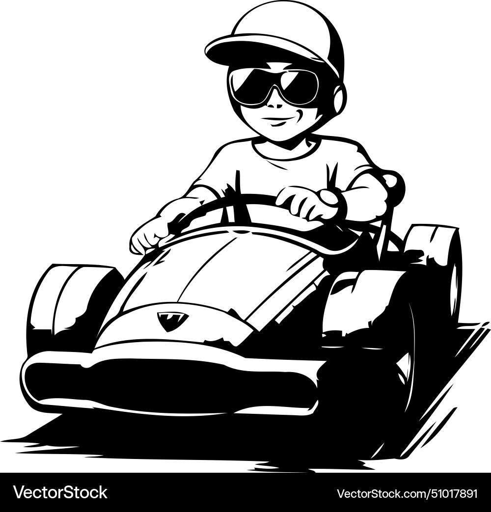 A boy driving vintage race car Royalty Free Vector Image