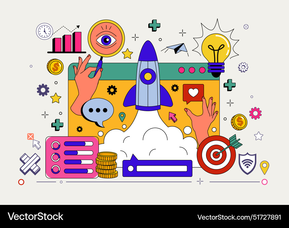 Business startup concept rocket start project Vector Image