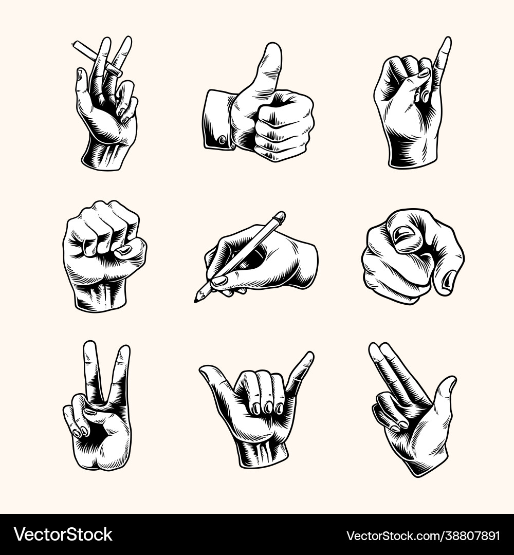 Coole Hand Gesten Symbol gesetzt Lizenzfreies Vektorbild