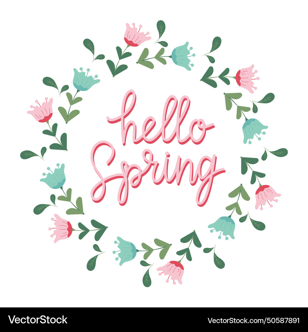 Hand drawn lettering hello spring card Royalty Free Vector