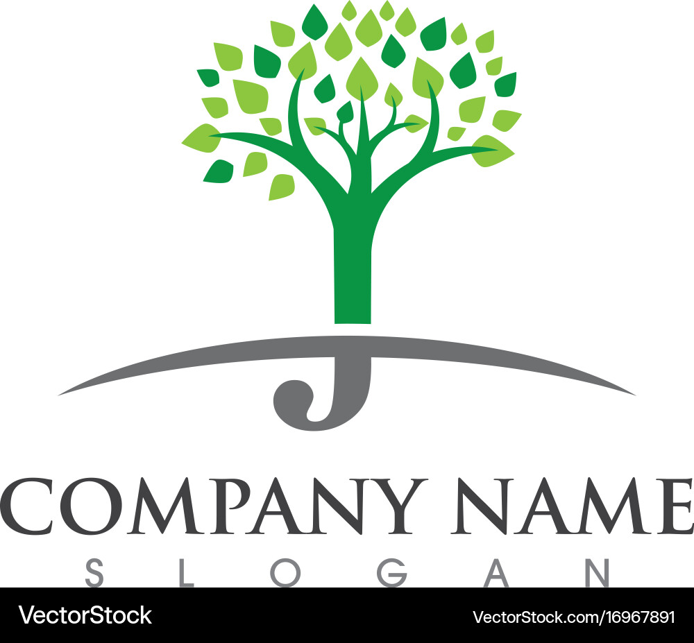 J letter with tree leaf logo template Royalty Free Vector