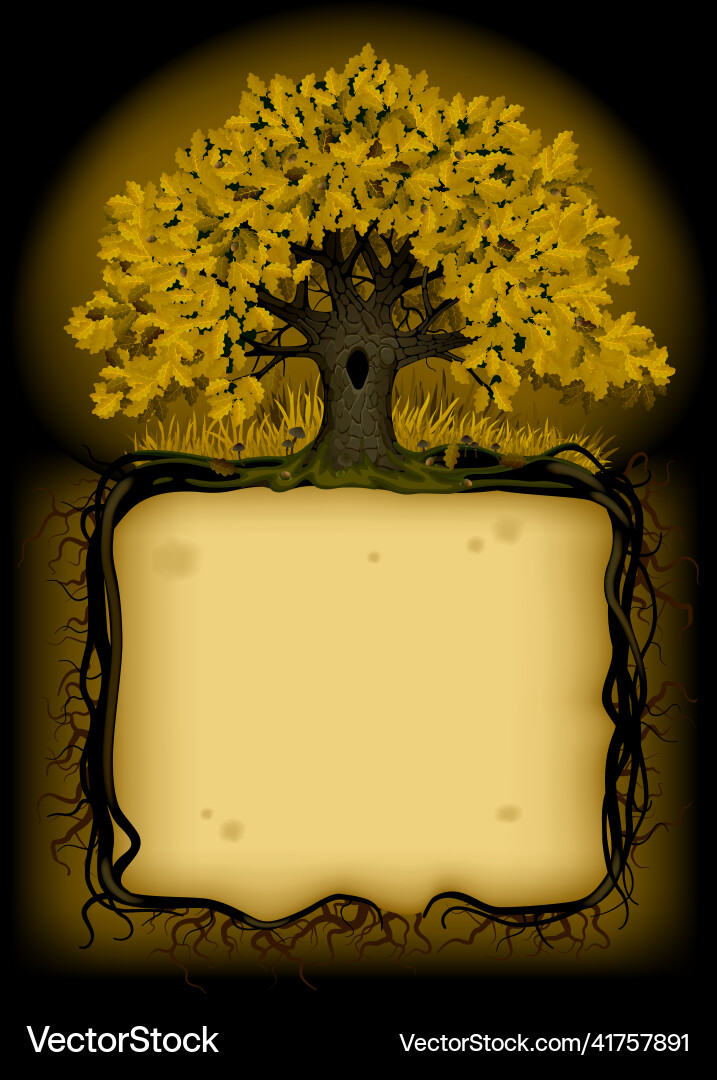 Magic glowing oak tree with golden leaves Vector Image