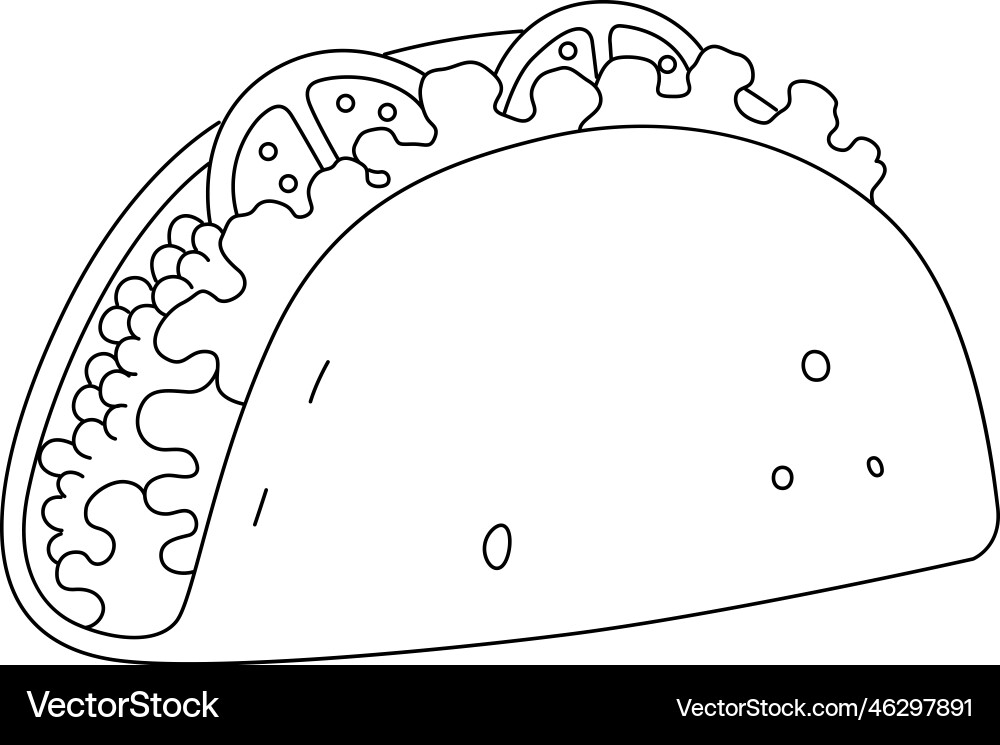 Tacos isolated coloring page for kids Royalty Free Vector