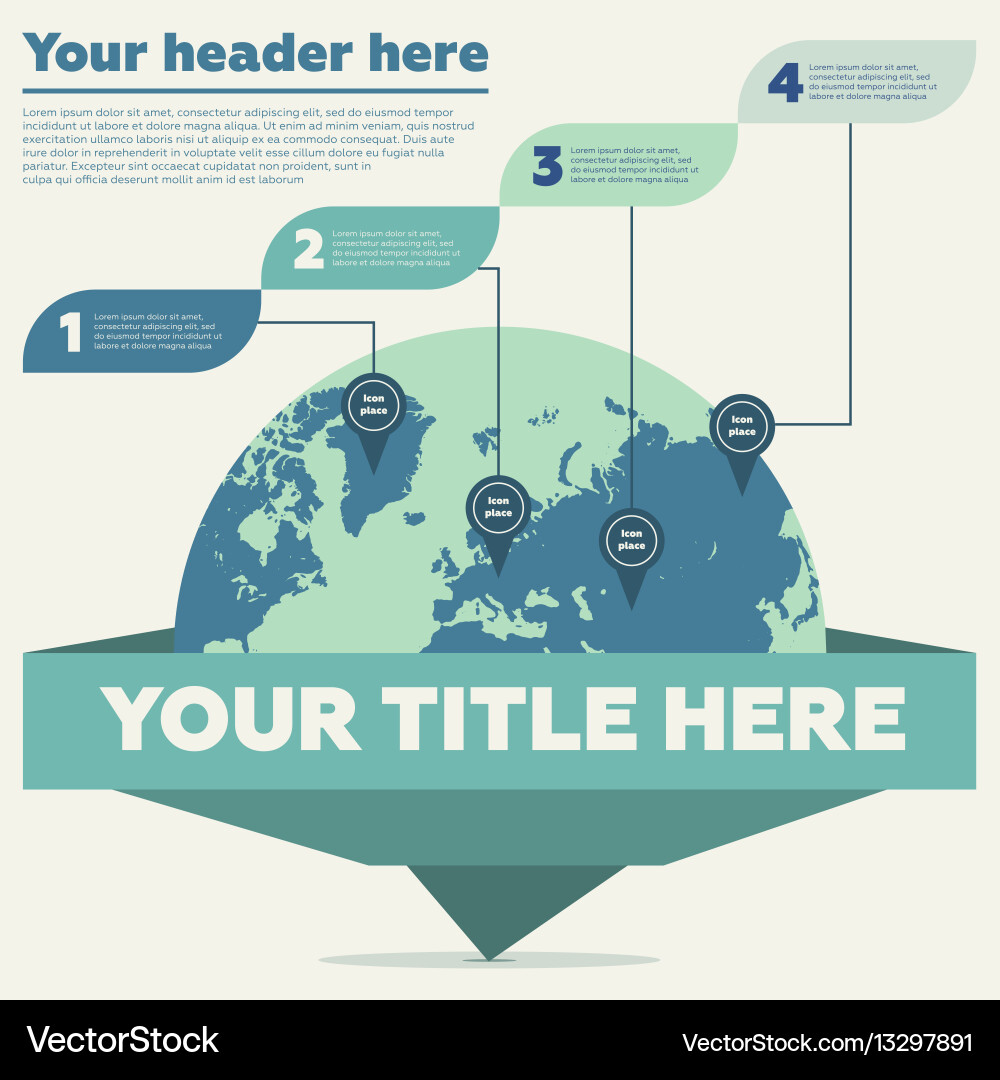 World map and 4 steps Royalty Free Vector Image