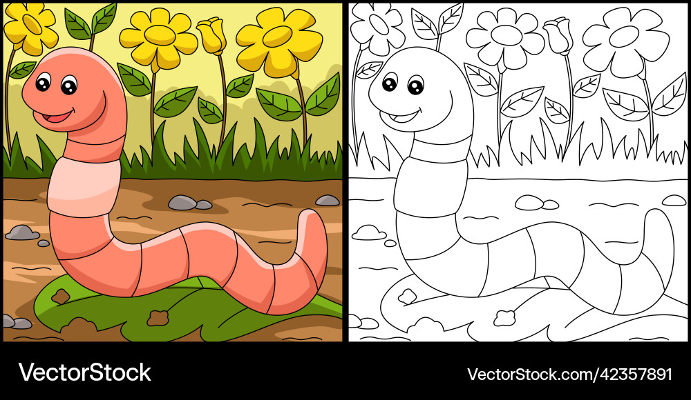 Worm coloring page colored Royalty Free Vector Image