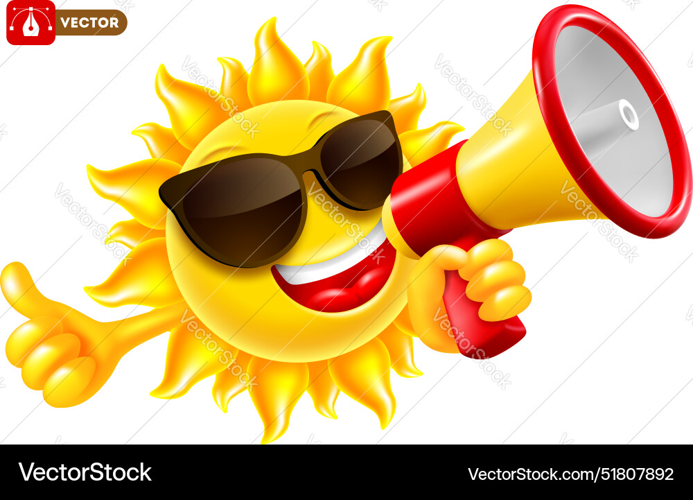Cheerful sun with megaphone Royalty Free Vector Image
