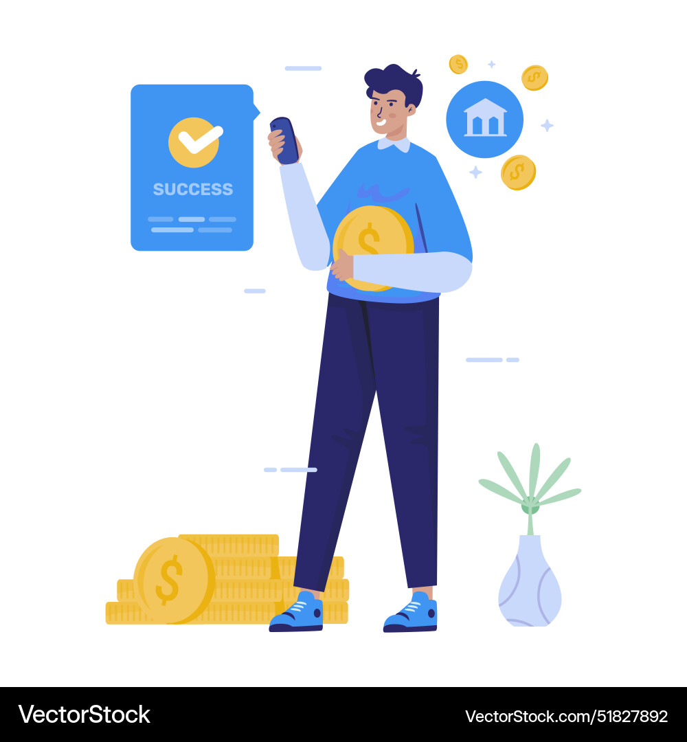 Mobile banking transaction success Royalty Free Vector Image