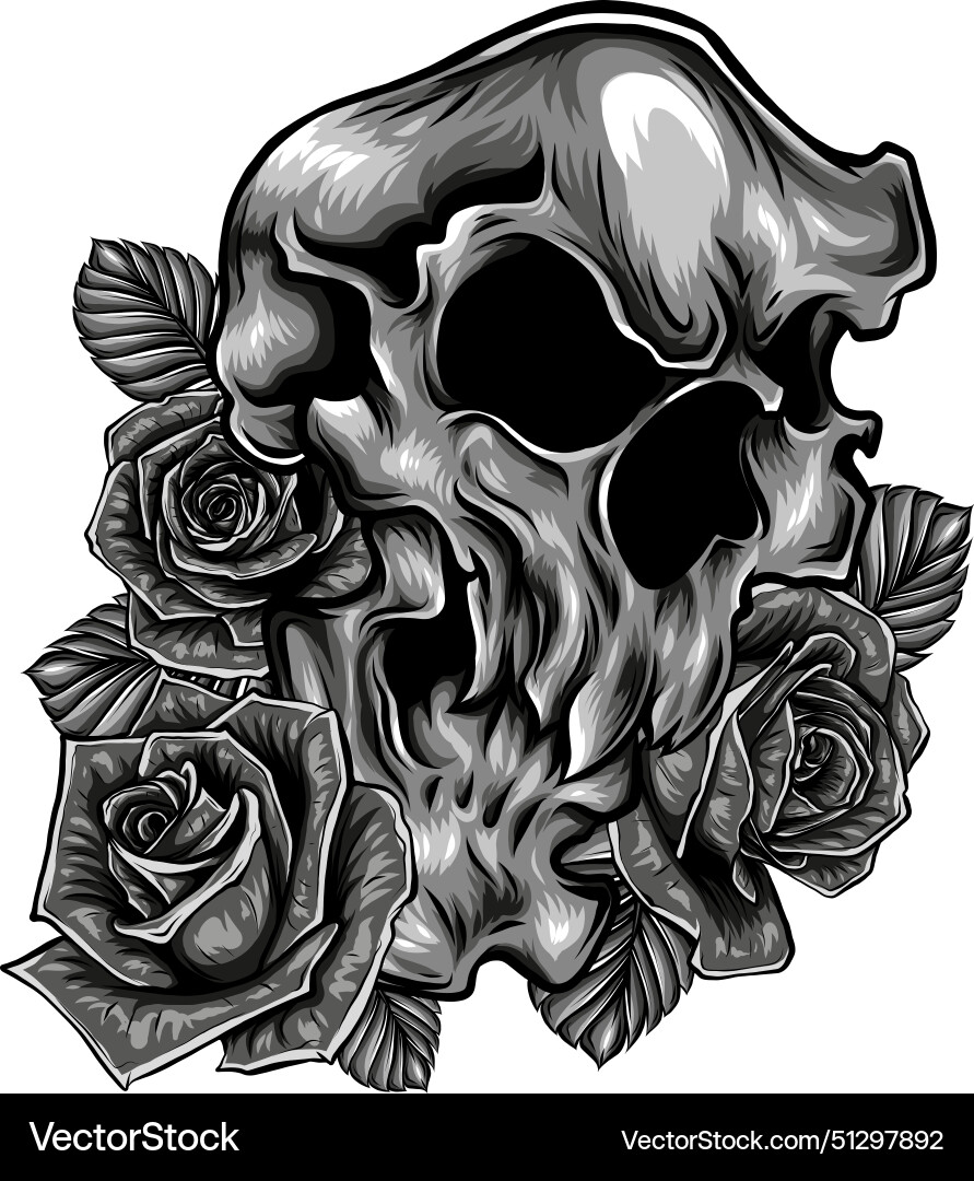 Monochrome vintage human skull tattoo concept with