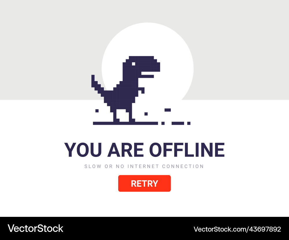 No internet connection pixel dinosaur offline art Vector Image