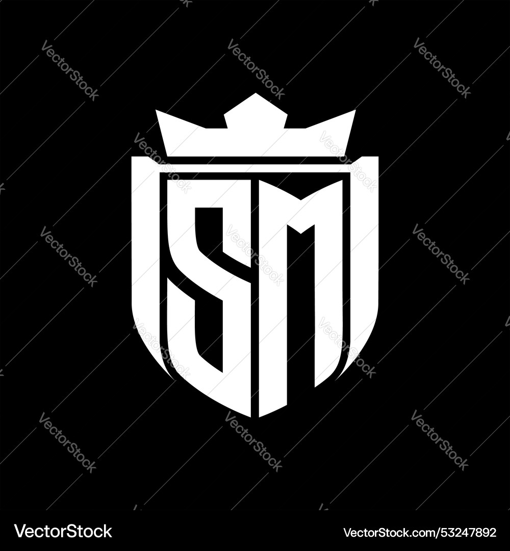 Sm letter logo shield shape inside badge Vector Image