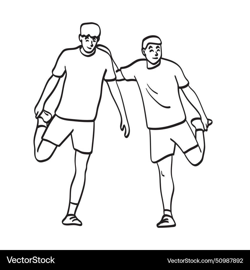 Two soccer players warming up before playing Vector Image