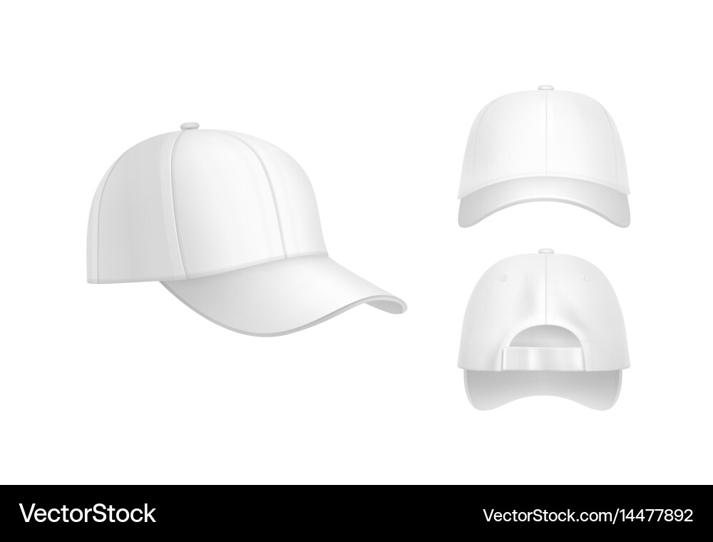 White Baseball Cap - Front, Back & Side View Vector Image