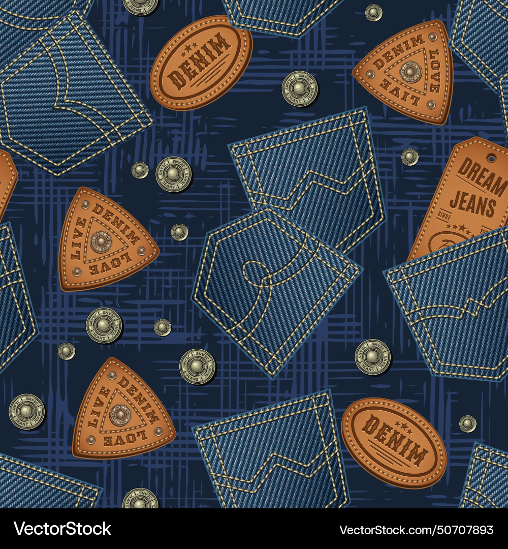 Denim pattern with back pockets leather labels Vector Image