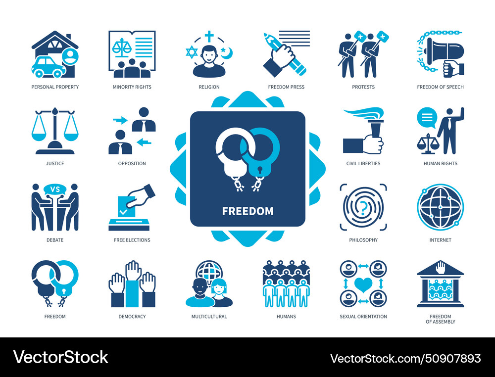 Freedom solid icon set Royalty Free Vector Image