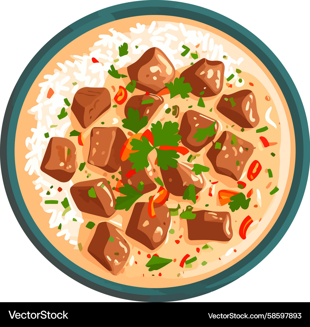 Hearty Meat Curry with Rice – Royalty-Free Vector | VectorStock