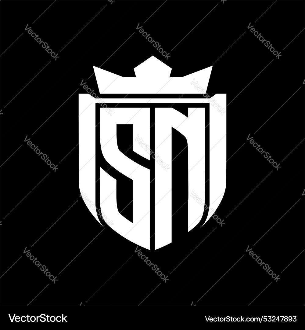Sn letter logo shield shape inside badge Vector Image
