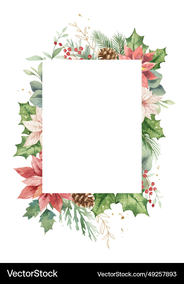 Watercolor christmas greenery frame Royalty Free Vector