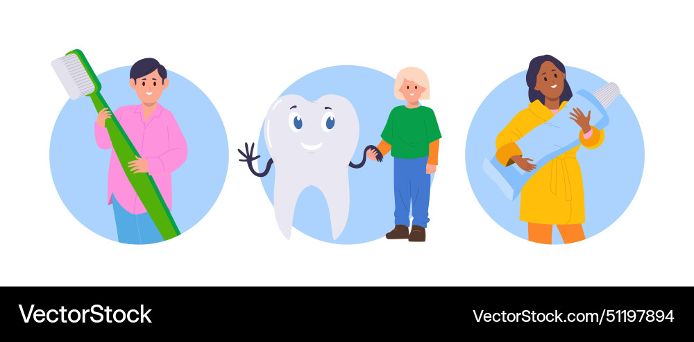Cute kids cartoon characters holding toothpaste Vector Image