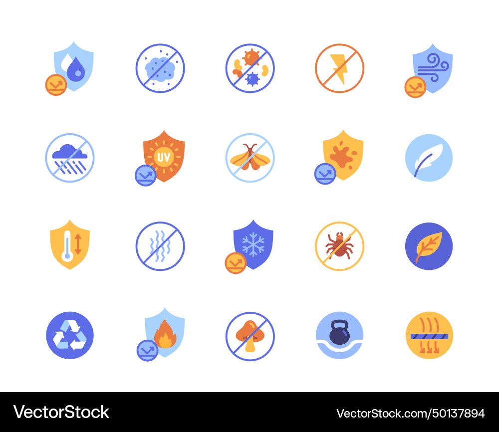 Fabric protection color icon set Royalty Free Vector Image