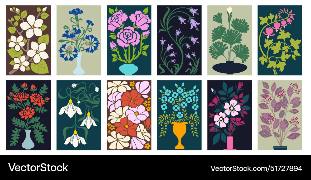 Flower abstract posters vase pattern floral Vector Image