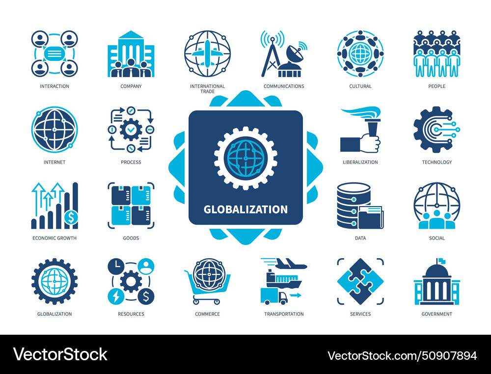 Globalization solid icon set Royalty Free Vector Image