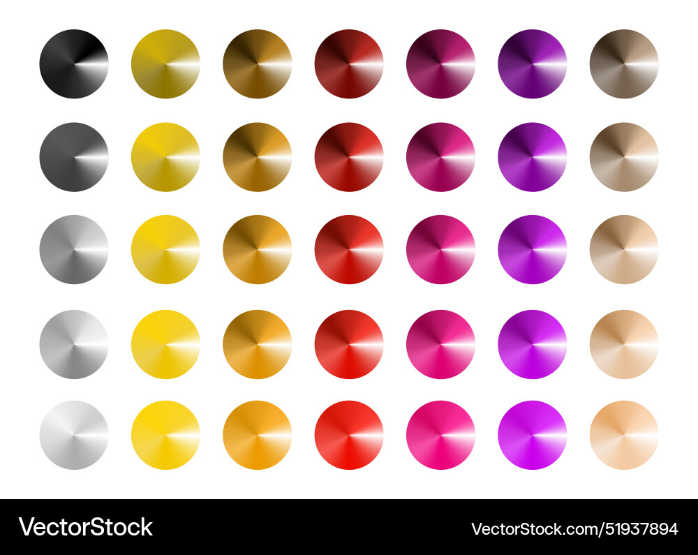 Metal gradient multi colored radial set Royalty Free Vector