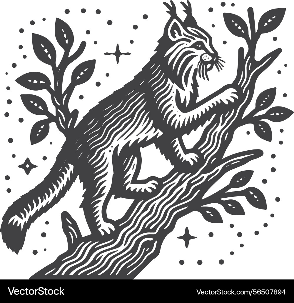 Simple bobcat climbing a tree icon design Vector Image