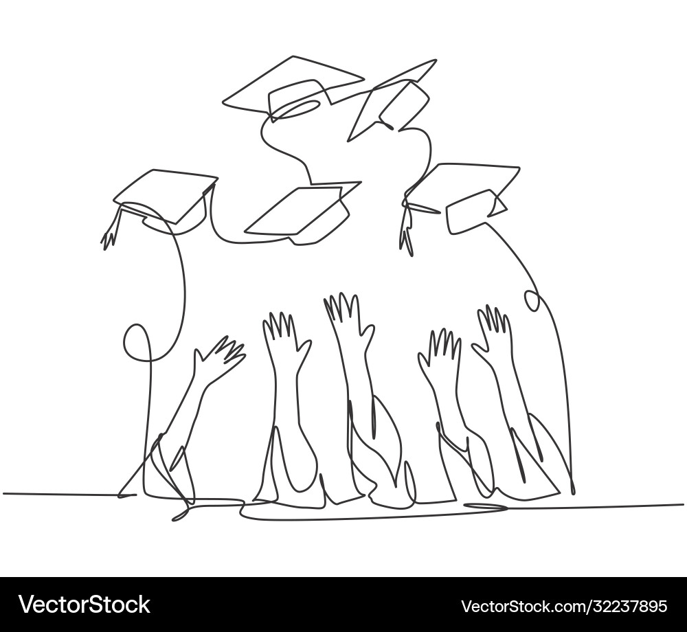 Graduation Celebration - Single Line Art Vector Image