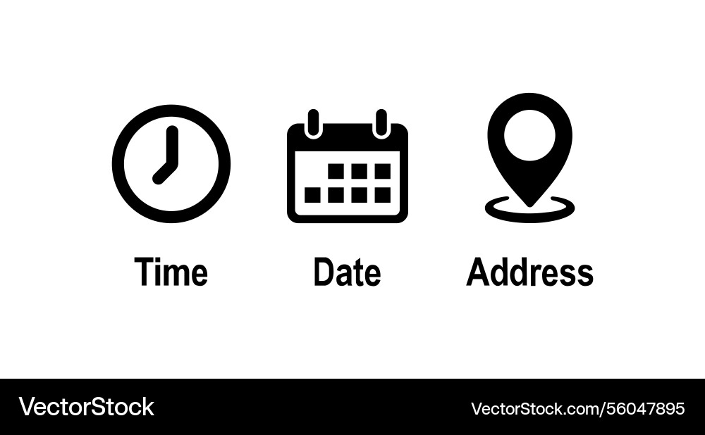 Time date and address icon set Royalty Free Vector Image
