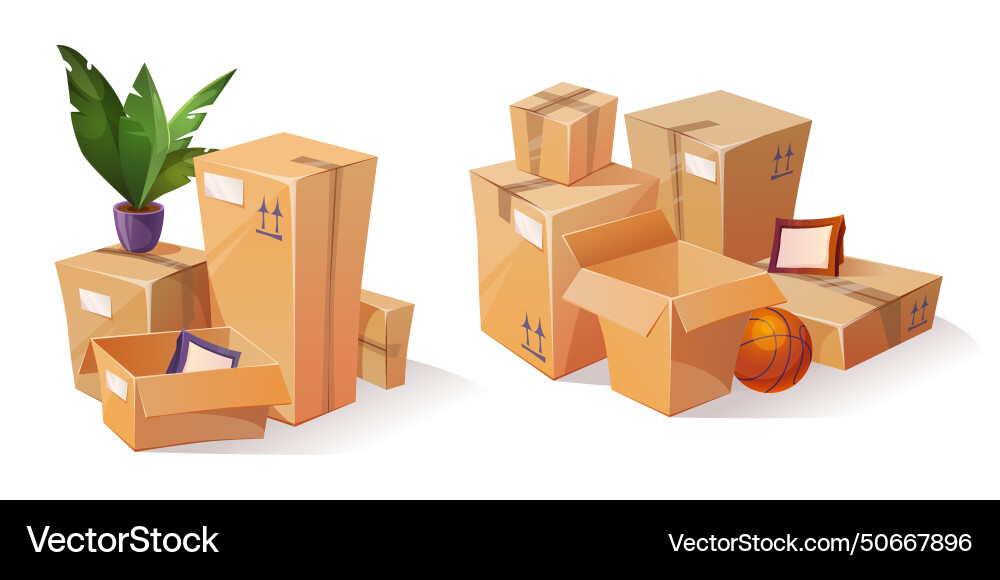 Cardboard box piles with house stuff Royalty Free Vector