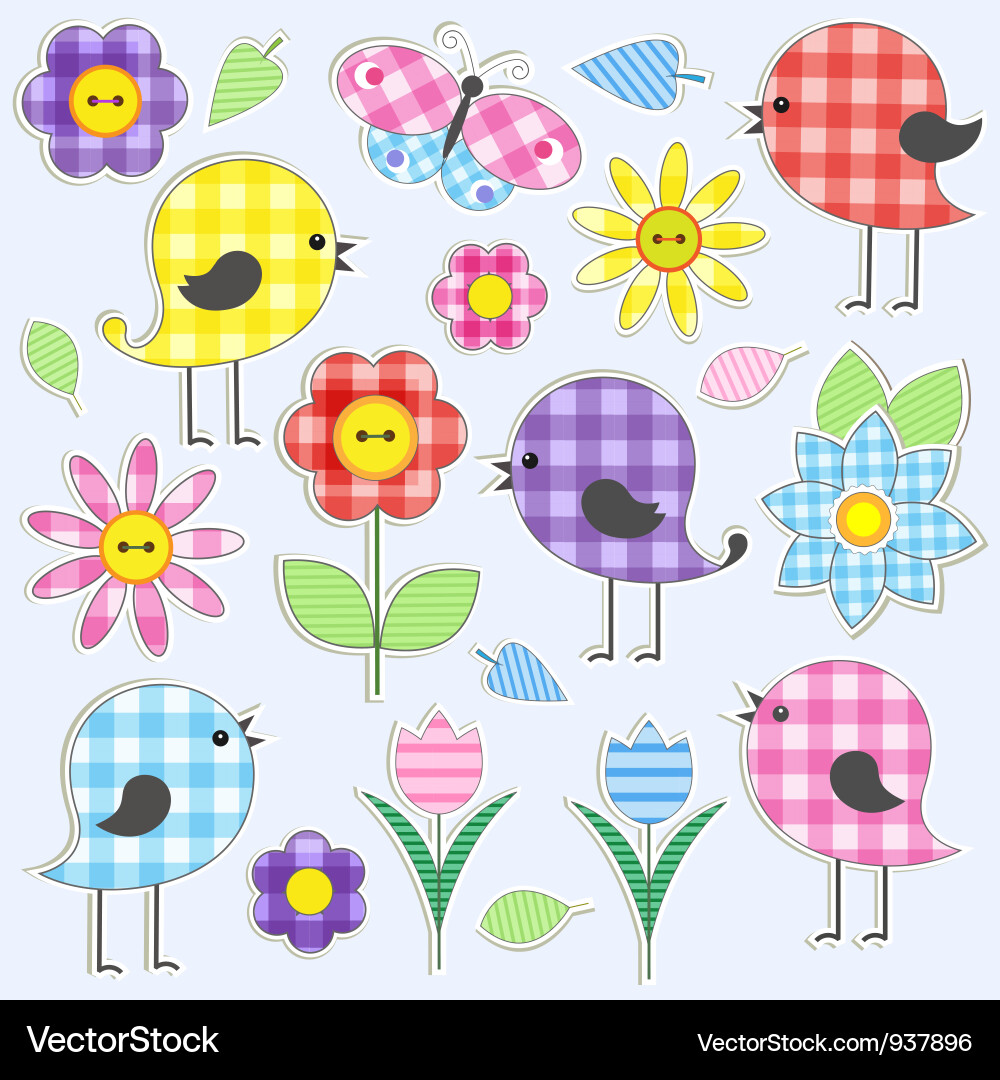Cute birds and flowers Royalty Free Vector Image