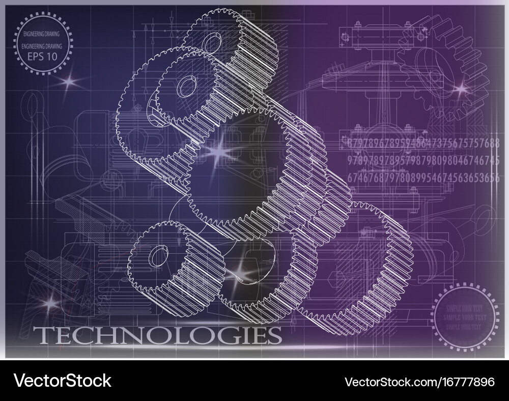 Machine-building drawings on a purple background Vector Image