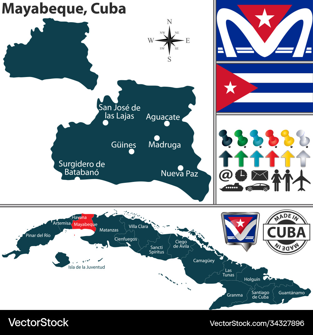 Map mayabeque cuba Royalty Free Vector Image - VectorStock
