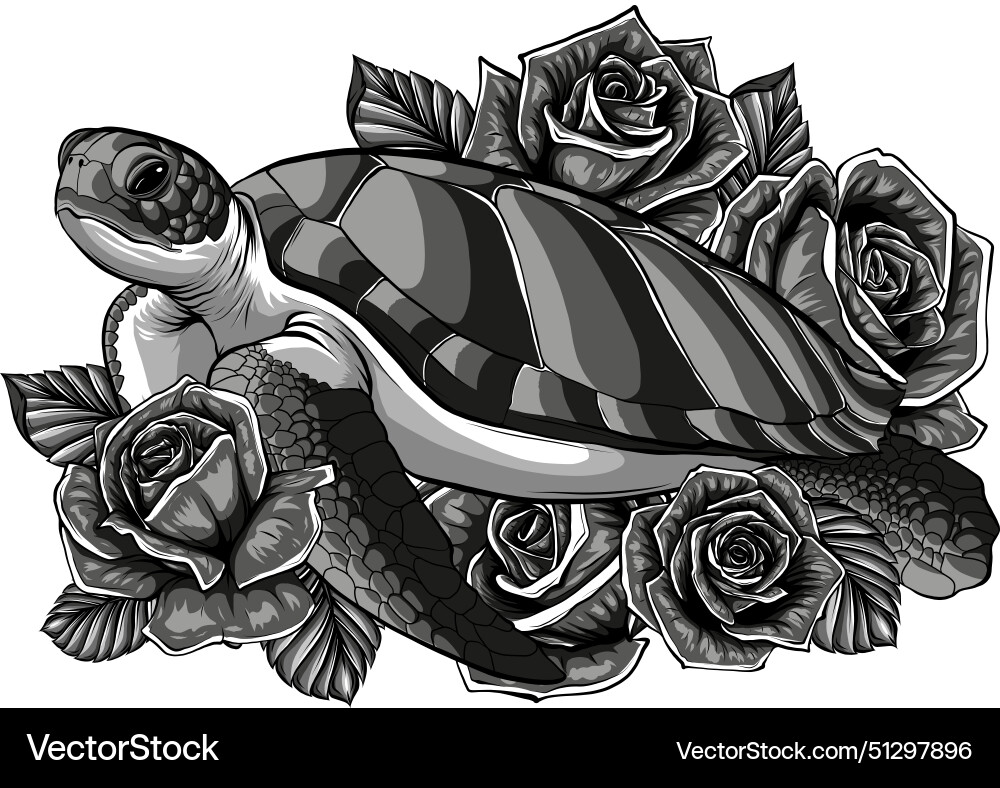 Of monochrome sea turtle with Royalty Free Vector Image