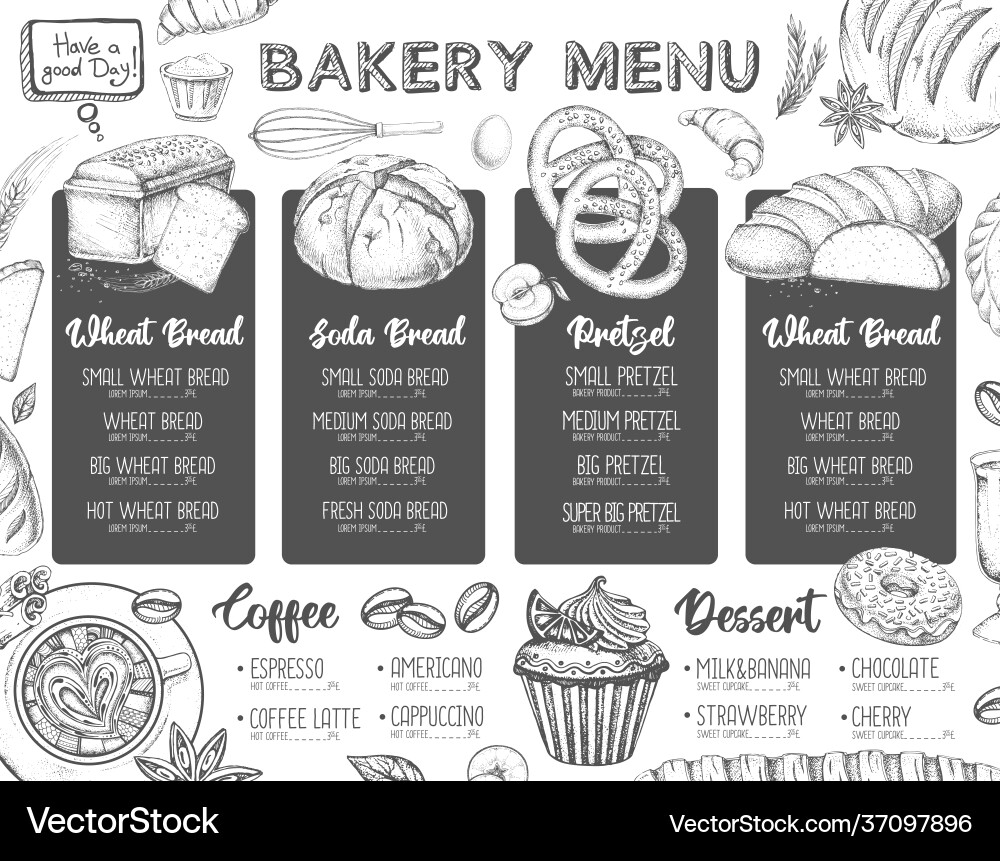 Restaurant bakery menu design Royalty Free Vector Image