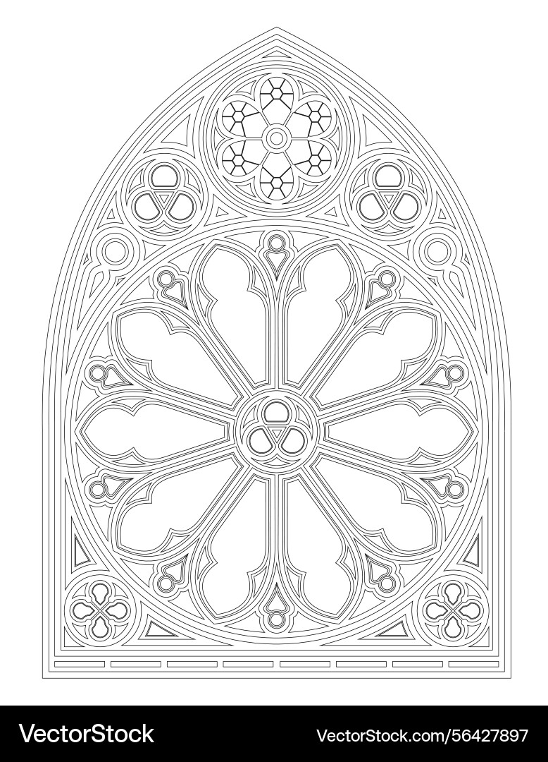 Gothic window outline template coloring Royalty Free Vector