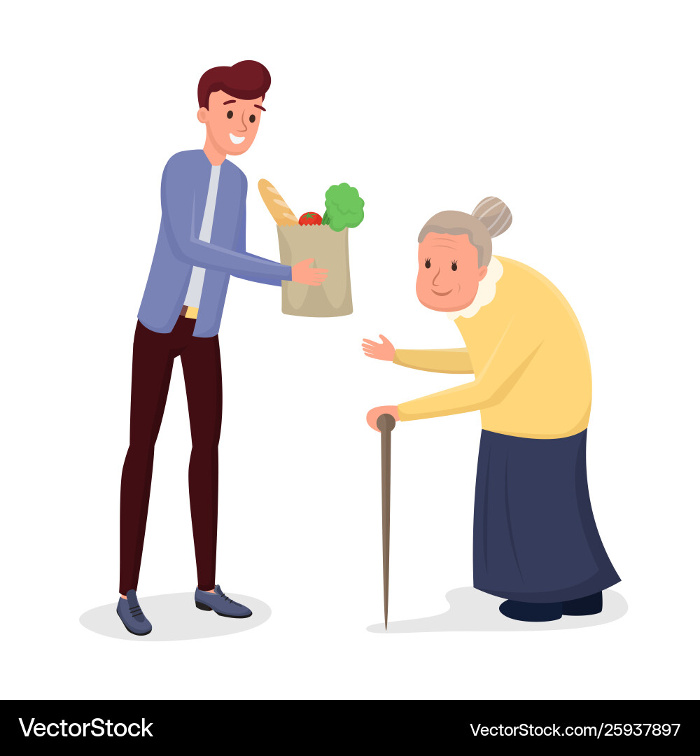 Helping elderly people flat Royalty Free Vector Image