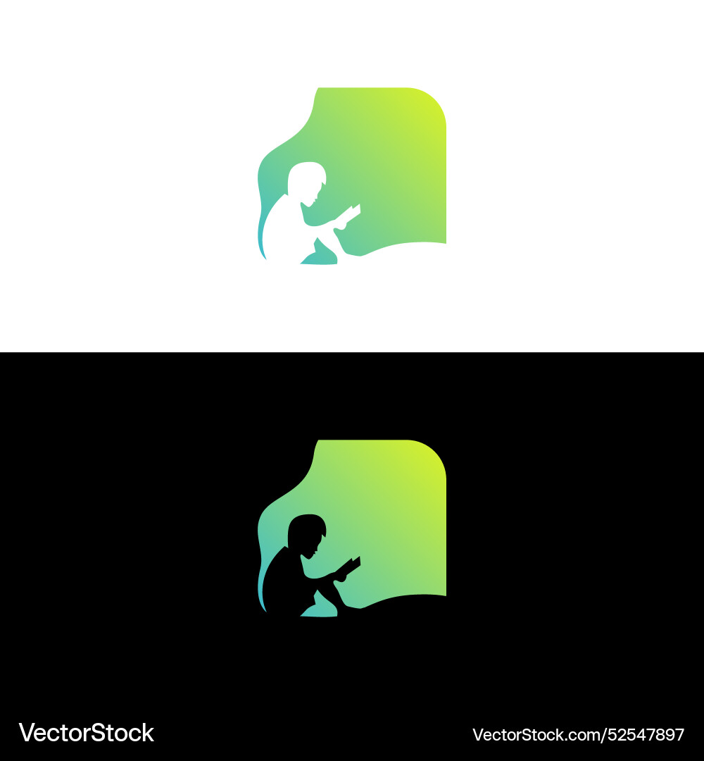 Kids reading book logo design Royalty Free Vector Image