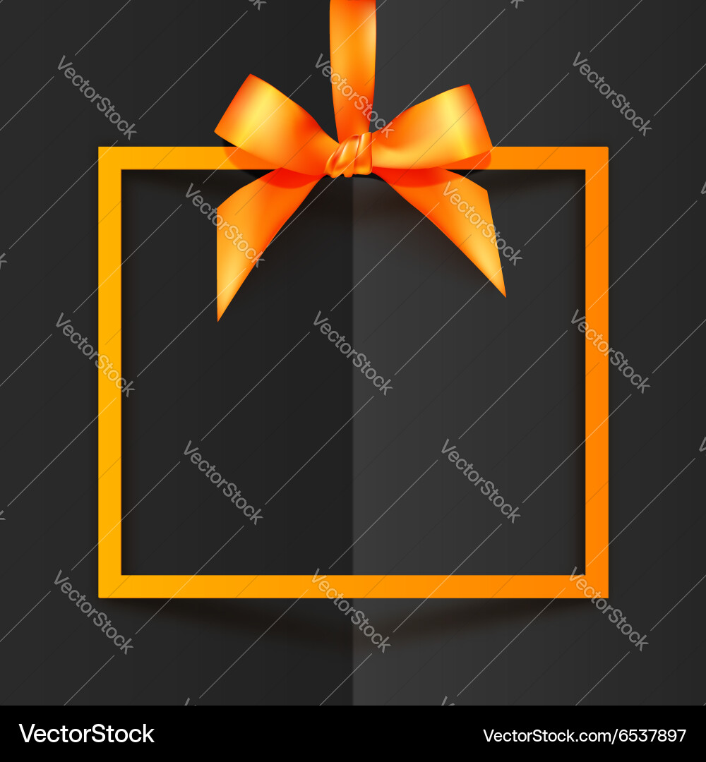 Orange gift box frame with silky bow and ribbon Vector Image