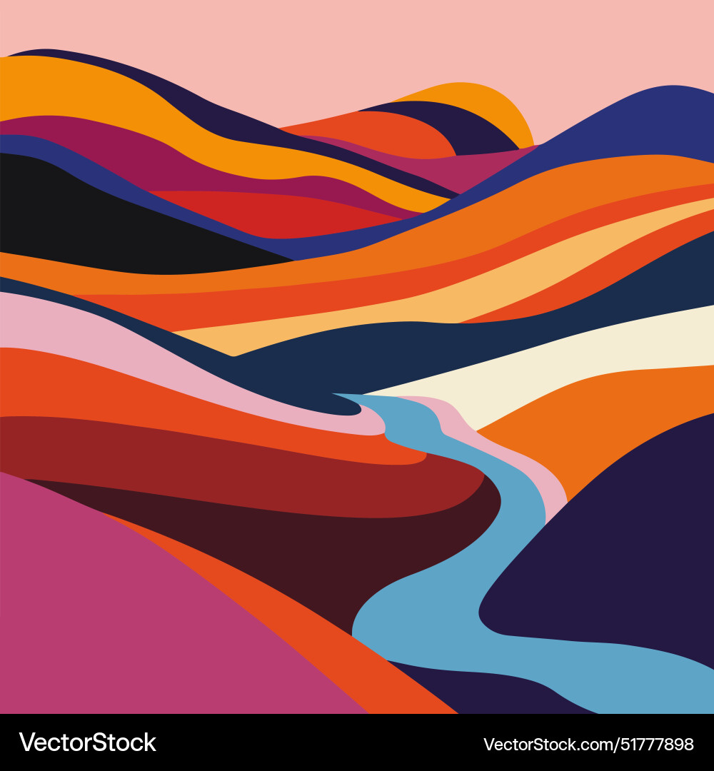 Colorful curved hills landscape Royalty Free Vector Image