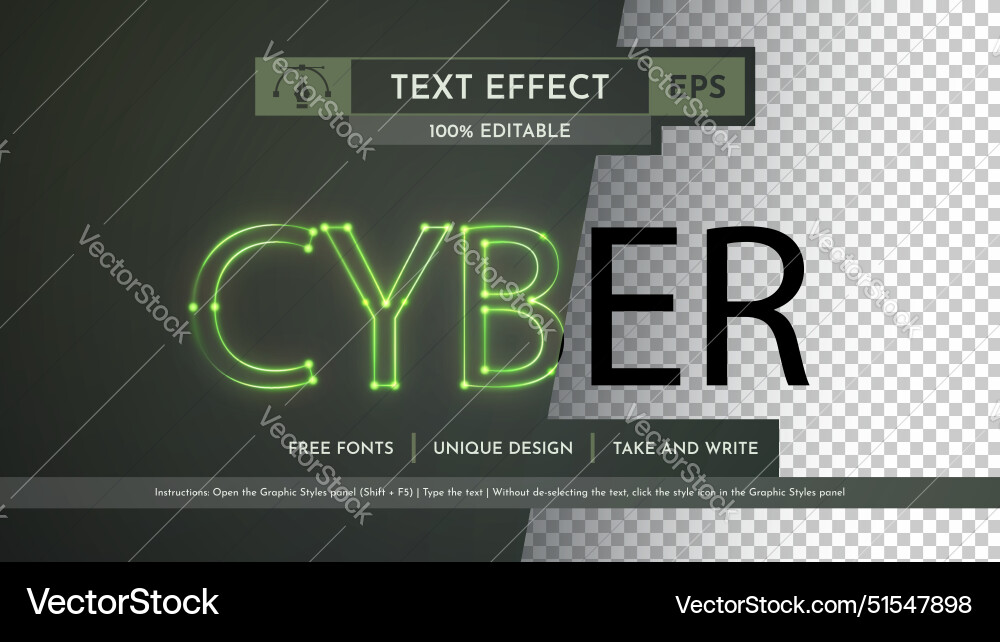 Cyber glow editable text effect graphic style Vector Image