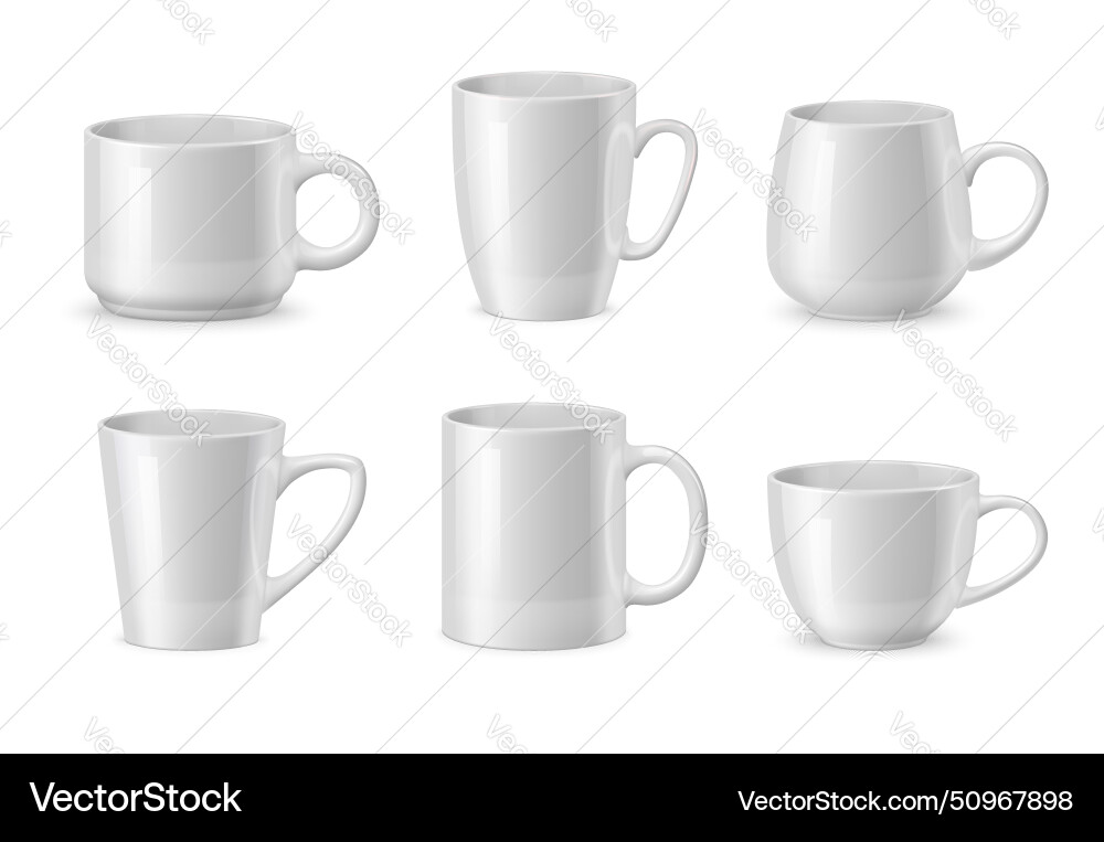 Realistic white ceramic coffee mugs and tea cups Vector Image